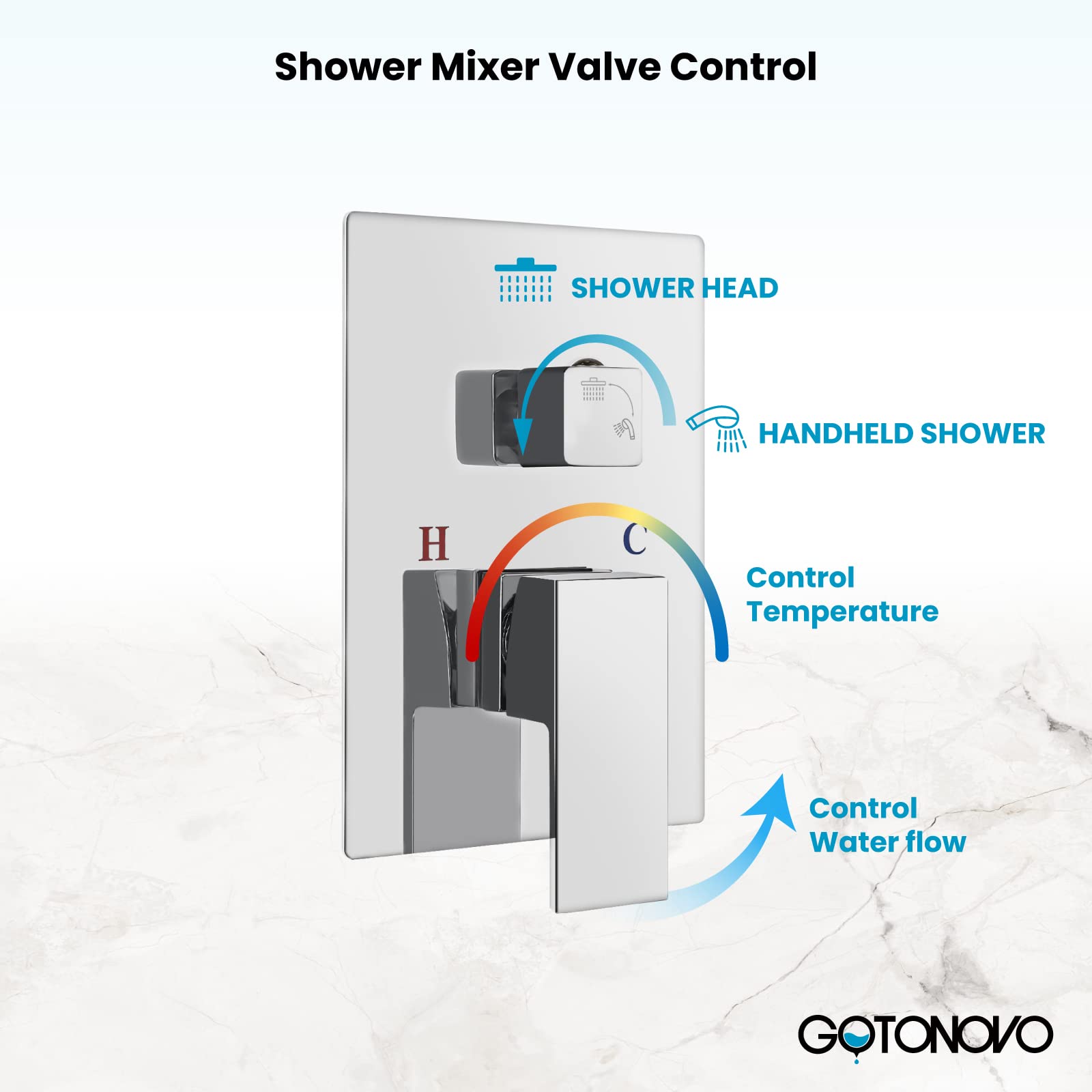 gotonovo Rainfall Bathroom Shower System Rain Shower Head and Handle Set Wall Mounted Shower Complete Combo Solid Brass Pressure Balancing Shower Mixer Valve 12 Inch Polished Chrome