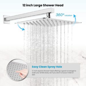 gotonovo Rainfall Bathroom Shower System Rain Shower Head and Handle Set Wall Mounted Shower Complete Combo Solid Brass Pressure Balancing Shower Mixer Valve 12 Inch Polished Chrome