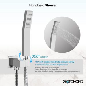 gotonovo Rainfall Bathroom Shower System Rain Shower Head and Handle Set Wall Mounted Shower Complete Combo Solid Brass Pressure Balancing Shower Mixer Valve 12 Inch Polished Chrome