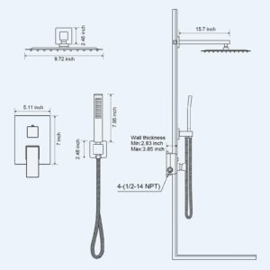 Baetuy Shower Faucet Set Bathroom Square Rain Shower Head and Handle Set, Wall Mounted Shower Fixtures With Shower Valve and Trim Kit 10 inch Polished Chrome