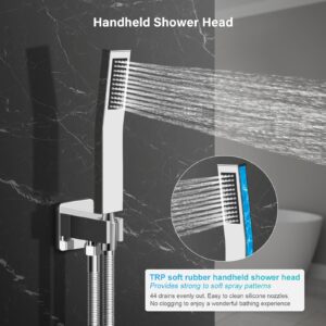 Baetuy Shower Faucet Set Bathroom Square Rain Shower Head and Handle Set, Wall Mounted Shower Fixtures With Shower Valve and Trim Kit 10 inch Polished Chrome