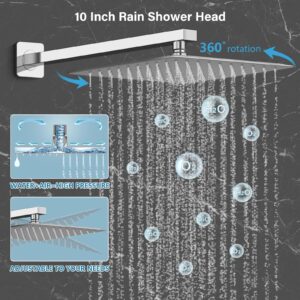 Baetuy Shower Faucet Set Bathroom Square Rain Shower Head and Handle Set, Wall Mounted Shower Fixtures With Shower Valve and Trim Kit 10 inch Polished Chrome