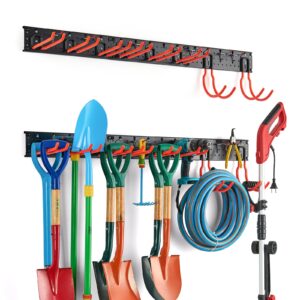 ultrawall multi-storage garage hooks, utility rack with multiple installation methods, wall-mounted garden tool organizer system for shovels, rakes, ladders,17pcs