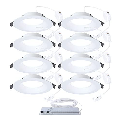 HALO Quicklink 6 Inch Canless Direct Mount Recessed Lighting LED Light for Ceiling and Shower - 8 Pack Starter Kit - 665 Lumens - 5 Selectable Color Temperatures, 0-10V Commercial Dimming