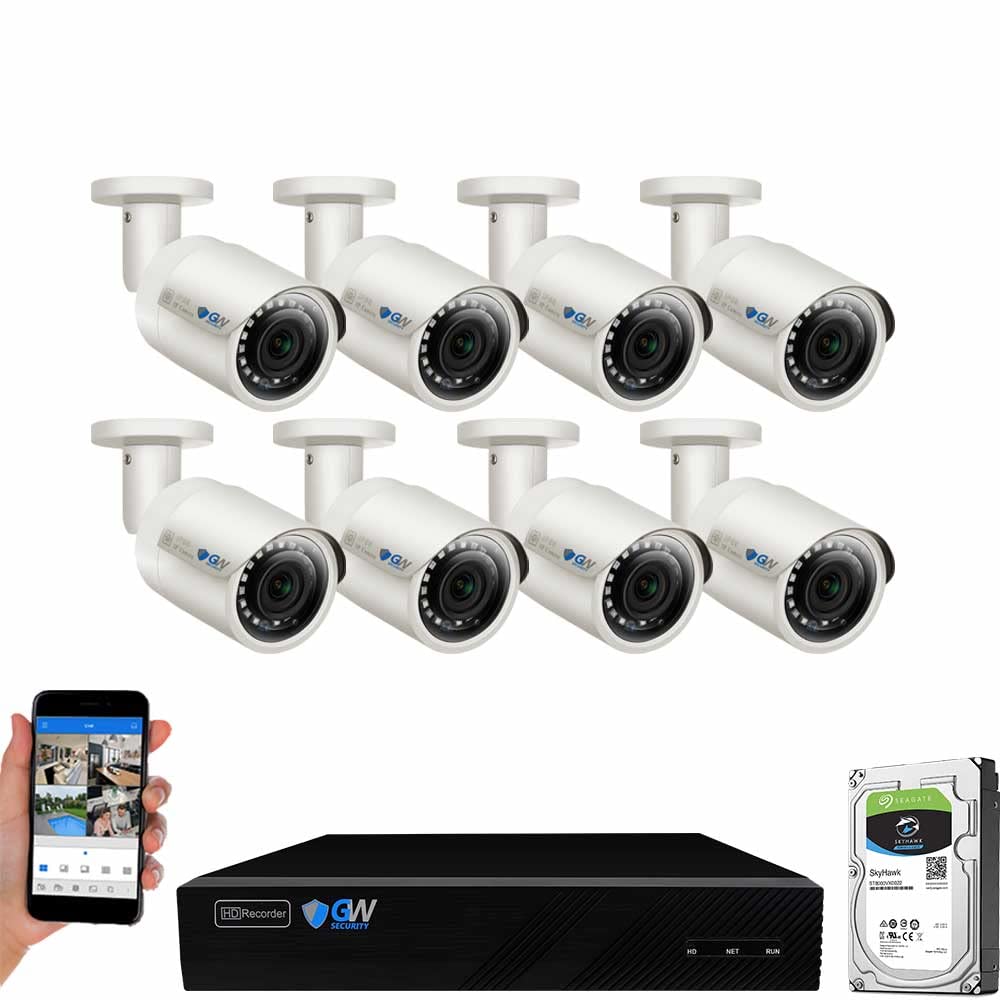 GW Security 8 Channel 4K NVR 5MP POE Audio & Video Security Camera System - (8) 5MP 1920P Waterproof Bullet Cameras,Built in Microphone, AI Human & Vehicle Detection, Pre-Installed 2TB Hard Drive