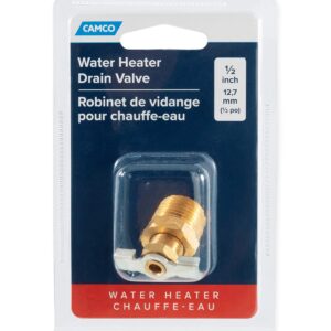 Camco ½" RV Water Heater Replacement Drain Valve - Replace Your RV Water Heater Drain Valve | Simple and Easy Installation | Durable Brass Construction - (11703)