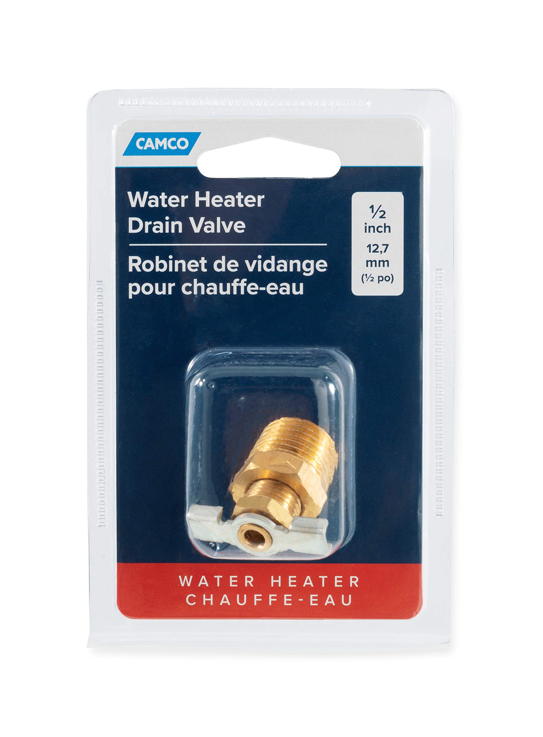 Camco ½" RV Water Heater Replacement Drain Valve - Replace Your RV Water Heater Drain Valve | Simple and Easy Installation | Durable Brass Construction - (11703)