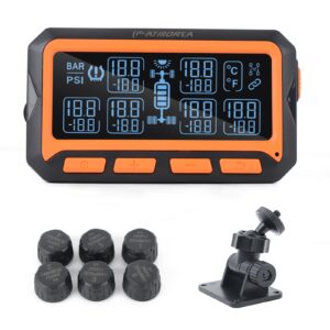 atmorea tire pressure monitoring system rv tpms with 6 sensors 7 alert modes & real time display pressure&tempereture auto sleep mode