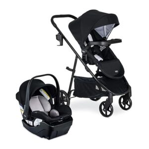 britax willow brook baby travel system, infant car seat and stroller combo with aspen base, clicktight technology, rightsize system and 4 ways to stroll, onyx glacier