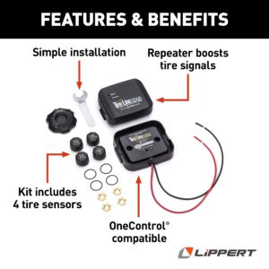 Lippert Components - 2020106863 Tire LINC Tire Pressure and Temperature Monitoring System for RVs (TPMS) with Tire Sensors and Repeater