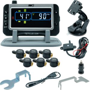 tst 507 tire pressure monitoring system with 6 flow thru sensors and color display for metal valve stems by truck system technologies, tpms for rvs, campers and trailers