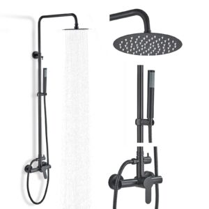 mosson shower system matte black outdoor shower faucet set with 8" rain shower head handheld sprayer single handle stainless steel wall mounted shower fixtures for bathroom or backyard