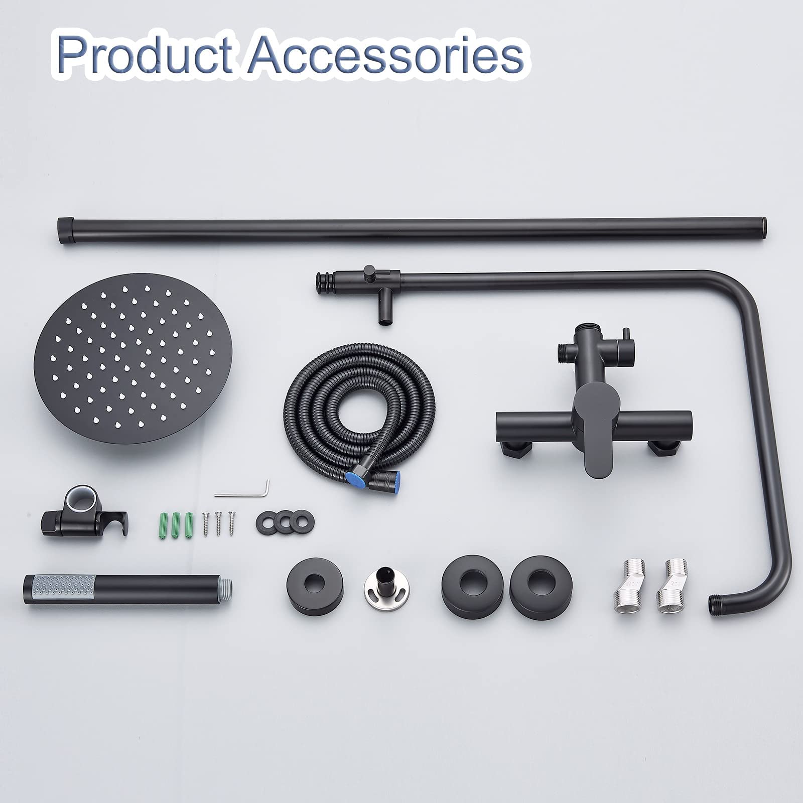 MOSSON Shower System Matte Black Outdoor Shower Faucet Set with 8" Rain Shower Head Handheld Sprayer Single Handle Stainless Steel Wall Mounted Shower Fixtures for Bathroom or Backyard