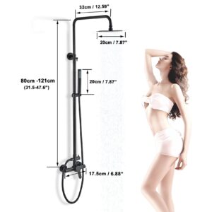 MOSSON Shower System Matte Black Outdoor Shower Faucet Set with 8" Rain Shower Head Handheld Sprayer Single Handle Stainless Steel Wall Mounted Shower Fixtures for Bathroom or Backyard