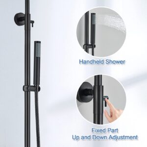 MOSSON Shower System Matte Black Outdoor Shower Faucet Set with 8" Rain Shower Head Handheld Sprayer Single Handle Stainless Steel Wall Mounted Shower Fixtures for Bathroom or Backyard