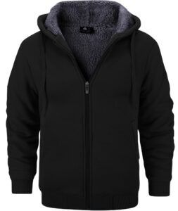 geek lighting hoodies for men heavyweight fleece sweatshirt - full zip up thick sherpa lined, pure black l