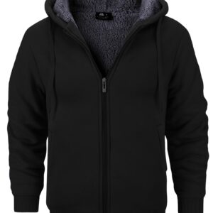 GEEK LIGHTING Hoodies for Men Heavyweight Fleece Sweatshirt - Full Zip Up Thick Sherpa Lined, Pure black L