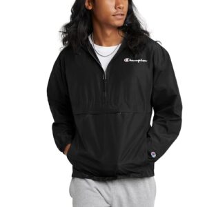 champion mens packable - solid jacket, black-549369, large us