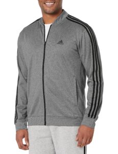 adidas men's three stripe tricot full-zip jacket, dark grey heather, medium