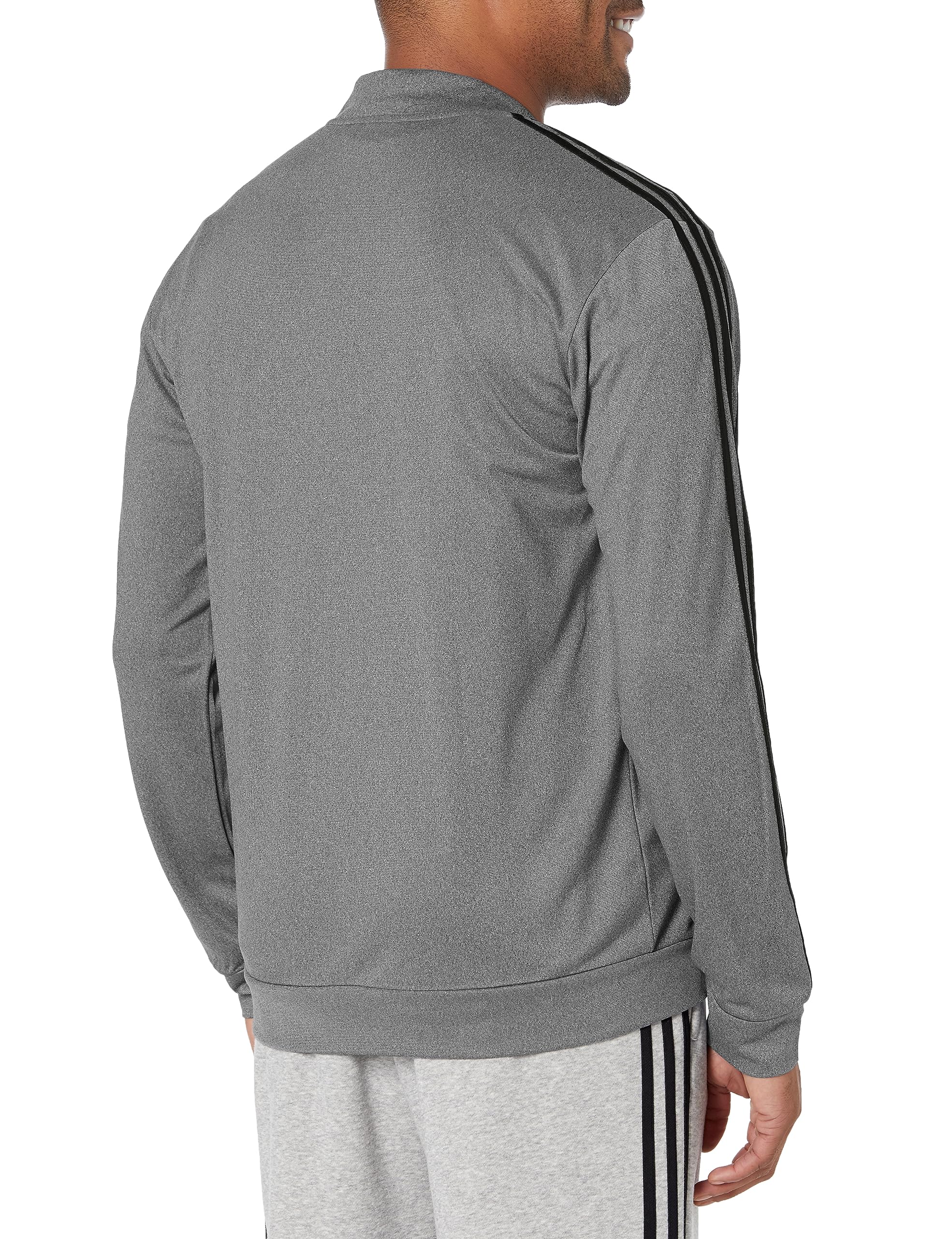 adidas Men's Three Stripe Tricot Full-Zip Jacket, Dark Grey Heather, Medium