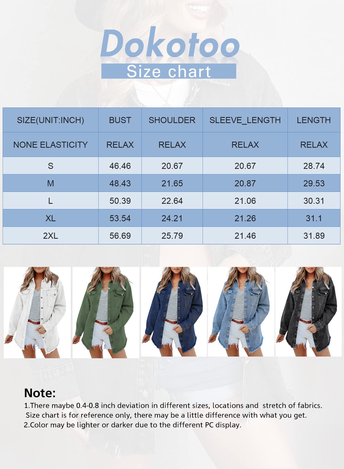 Dokotoo Women's Casual Boyfriend Oversized Lapel Button Up Long Sleeve Denim Trucker Jacket Distressed Ripped Denim Jackets Fray Hem Tassels Jean Jacket for Women with Pockets, (US 8-10) M,Black