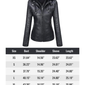 Tanming Women's Womens Hooded Faux leather Jackets (Medium, Black)