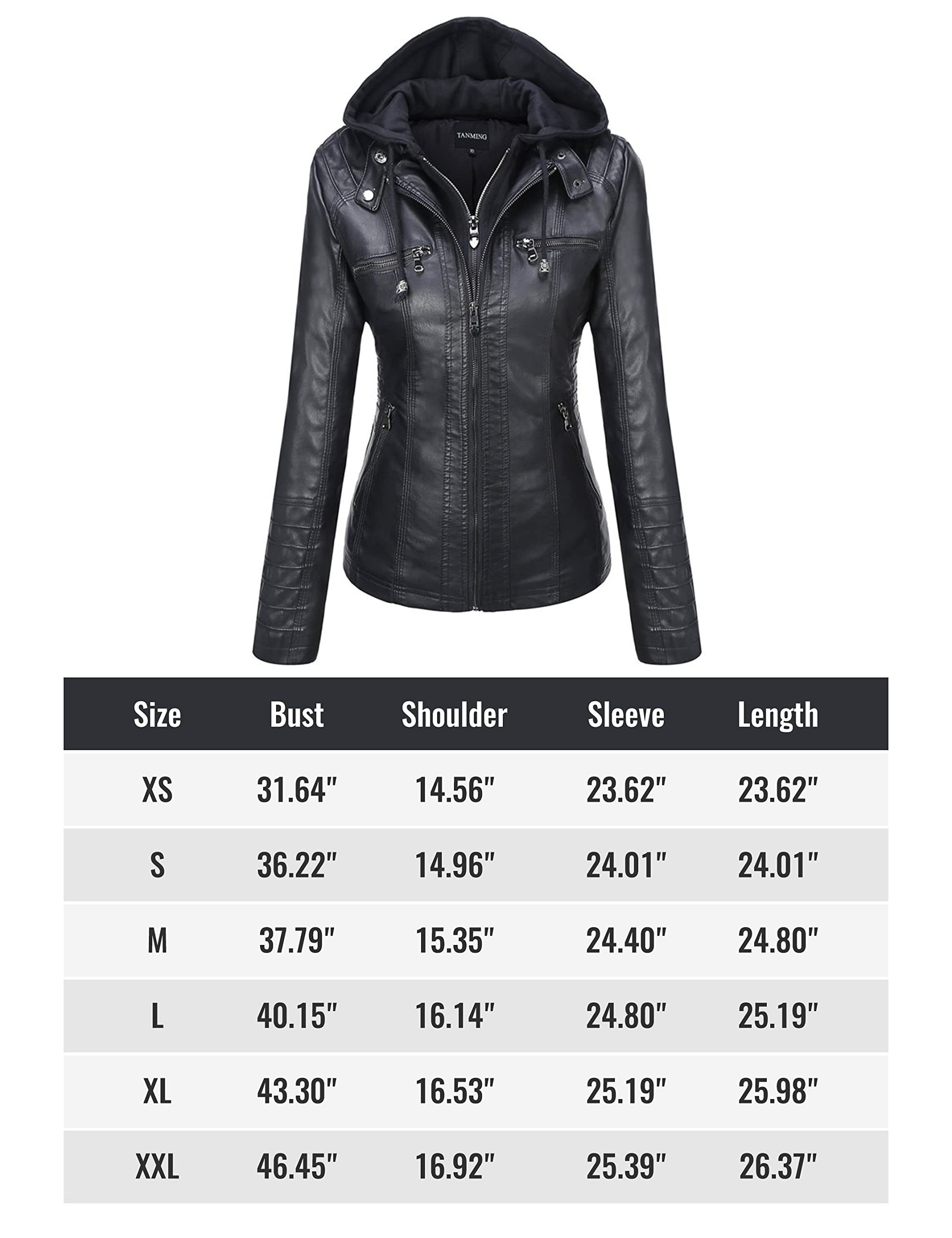 Tanming Women's Womens Hooded Faux leather Jackets (Medium, Black)