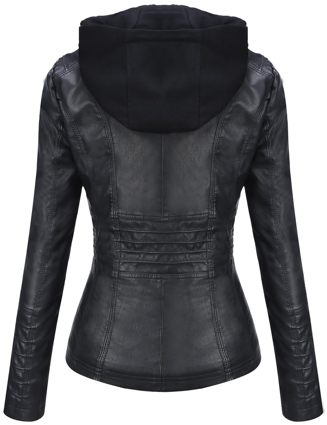 Tanming Women's Womens Hooded Faux leather Jackets (Medium, Black)