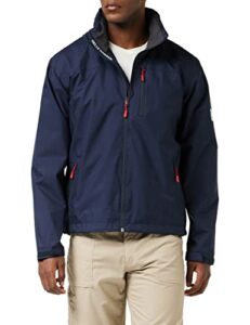 helly hansen men's crew hooded midlayer fleece lined waterproof raincoat jacket, 597 navy, medium