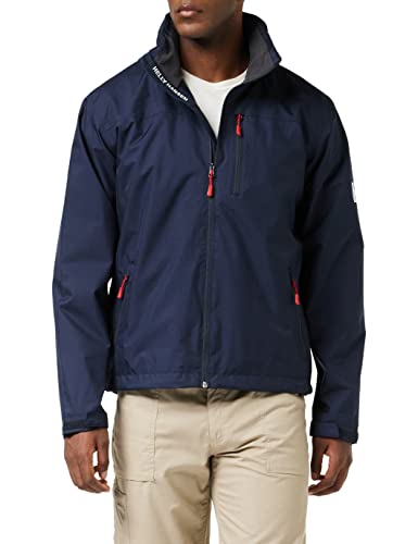 Helly Hansen Men's Crew Hooded Midlayer Fleece Lined Waterproof Raincoat Jacket, 597 Navy, Medium