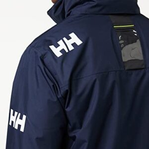 Helly Hansen Men's Crew Hooded Midlayer Fleece Lined Waterproof Raincoat Jacket, 597 Navy, Medium