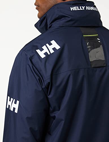 Helly Hansen Men's Crew Hooded Midlayer Fleece Lined Waterproof Raincoat Jacket, 597 Navy, Medium