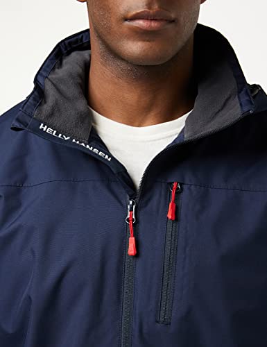 Helly Hansen Men's Crew Hooded Midlayer Fleece Lined Waterproof Raincoat Jacket, 597 Navy, Medium