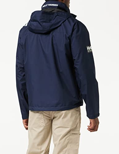 Helly Hansen Men's Crew Hooded Midlayer Fleece Lined Waterproof Raincoat Jacket, 597 Navy, Medium