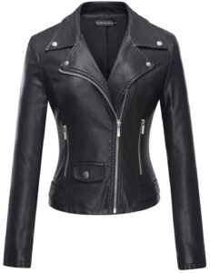 tanming women's faux leather moto biker short coat jacket (black-l)