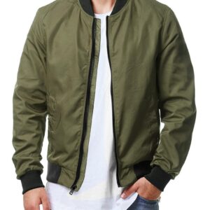 COOFANDY Men's Bomber Jacket Winter Windbreaker Jackets Fashion Winter Front Zip Jackets Army Green L