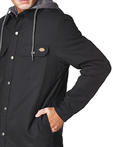 Dickies mens Fleece Hooded Duck Shirt Jacket With Hydroshield Work Utility Outerwear, Black, X-Large US