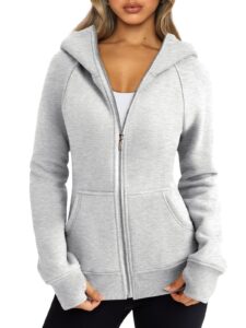 trendy queen womens zip up hoodies oversized sweatshirts fall outfits long sleeve fleece sweaters with pockets full zip winter coats jackets y2k clothes teen girls fashion grey