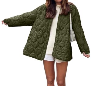 prettygarden women's fall clothes trendy casual lightweight jackets oversized winter coat outerwear with pockets (army green,small)