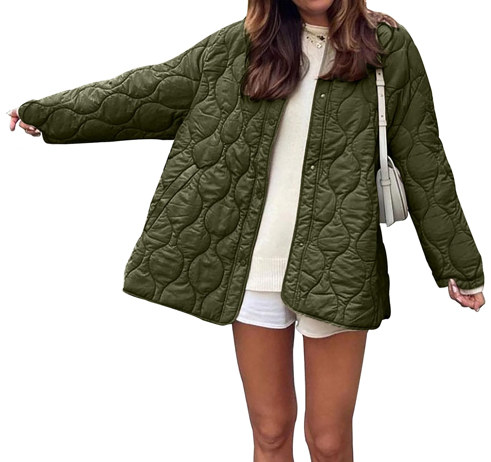 PRETTYGARDEN Women's Fall Clothes Trendy Casual Lightweight Jackets Oversized Winter Coat Outerwear with Pockets (Army Green,Small)