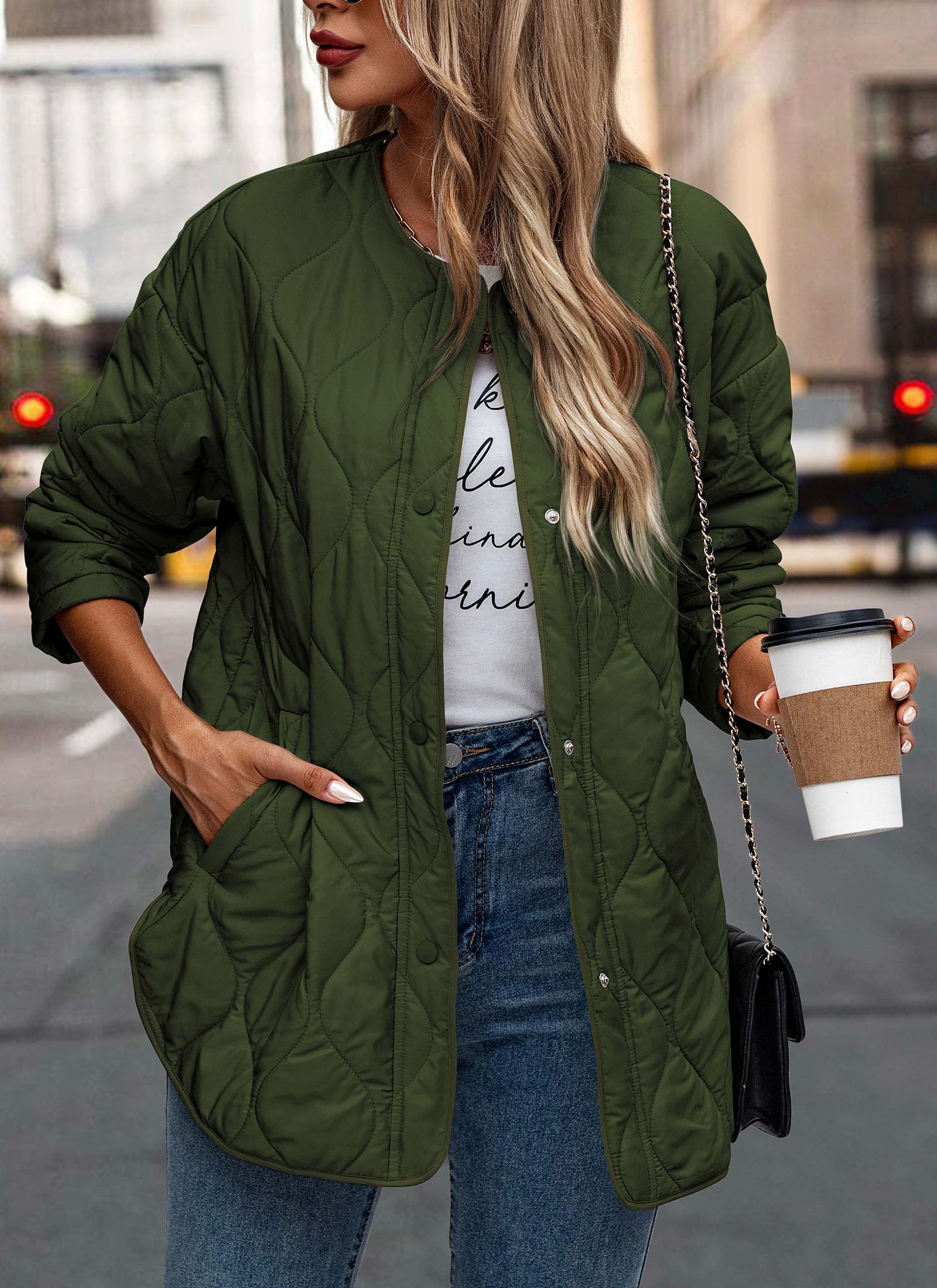 PRETTYGARDEN Women's Fall Clothes Trendy Casual Lightweight Jackets Oversized Winter Coat Outerwear with Pockets (Army Green,Small)