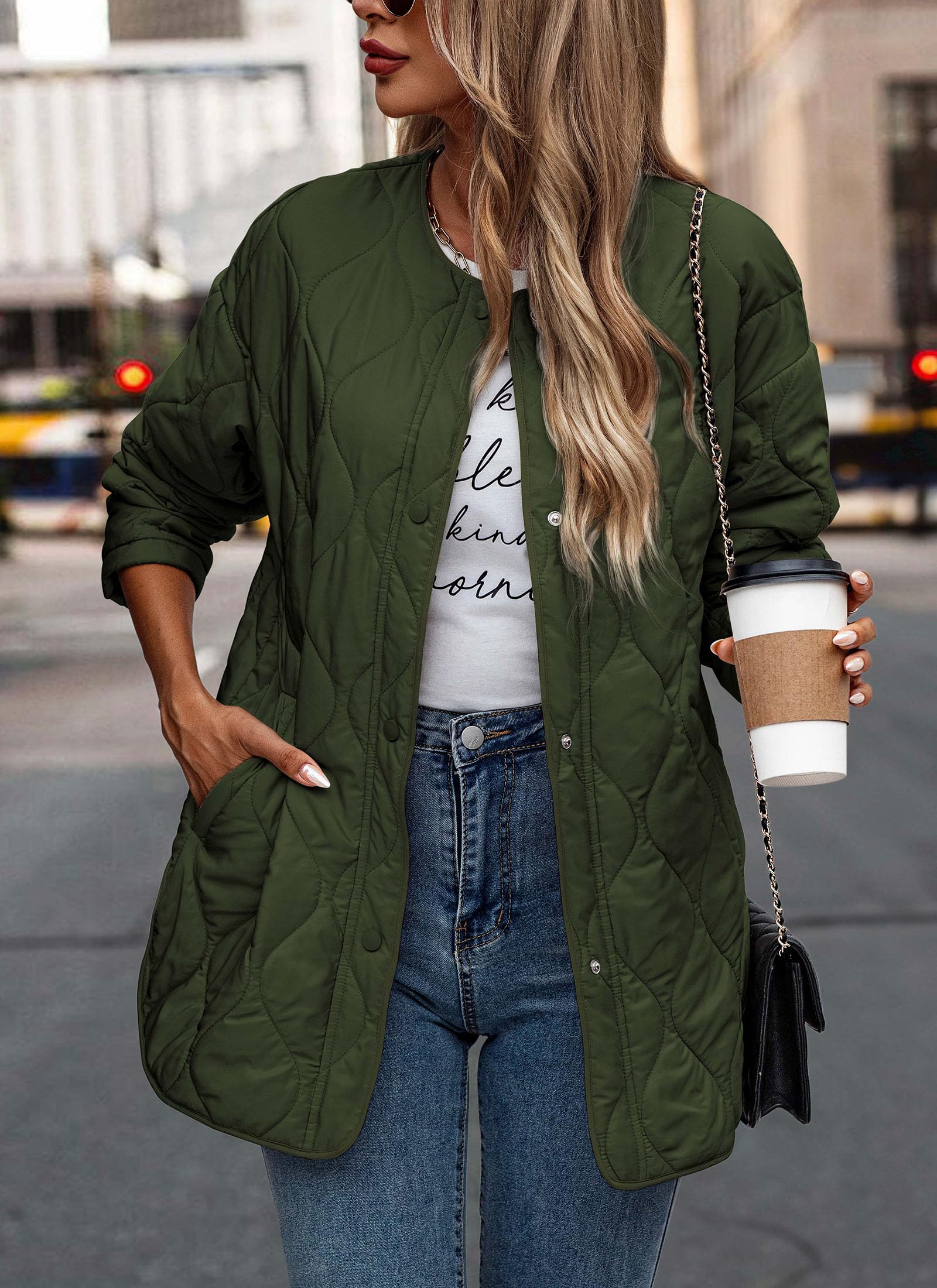 PRETTYGARDEN Women's Fall Clothes Trendy Casual Lightweight Jackets Oversized Winter Coat Outerwear with Pockets (Army Green,Small)