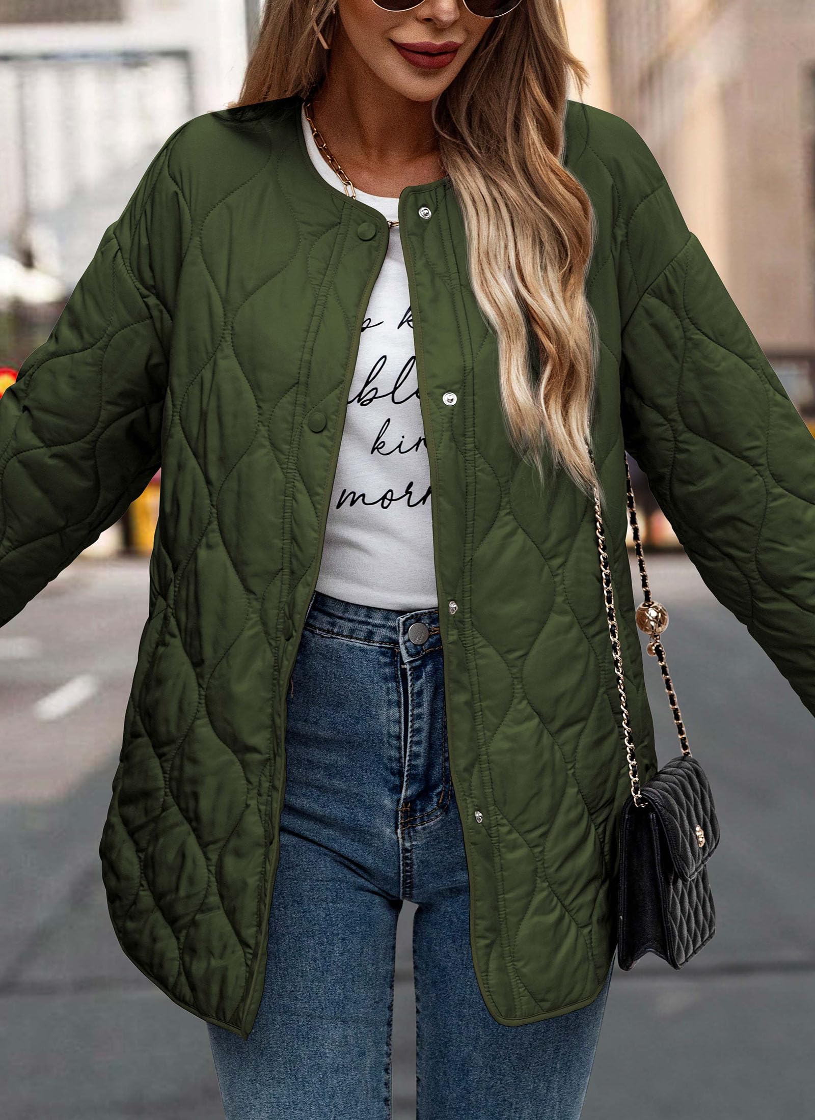 PRETTYGARDEN Women's Fall Clothes Trendy Casual Lightweight Jackets Oversized Winter Coat Outerwear with Pockets (Army Green,Small)