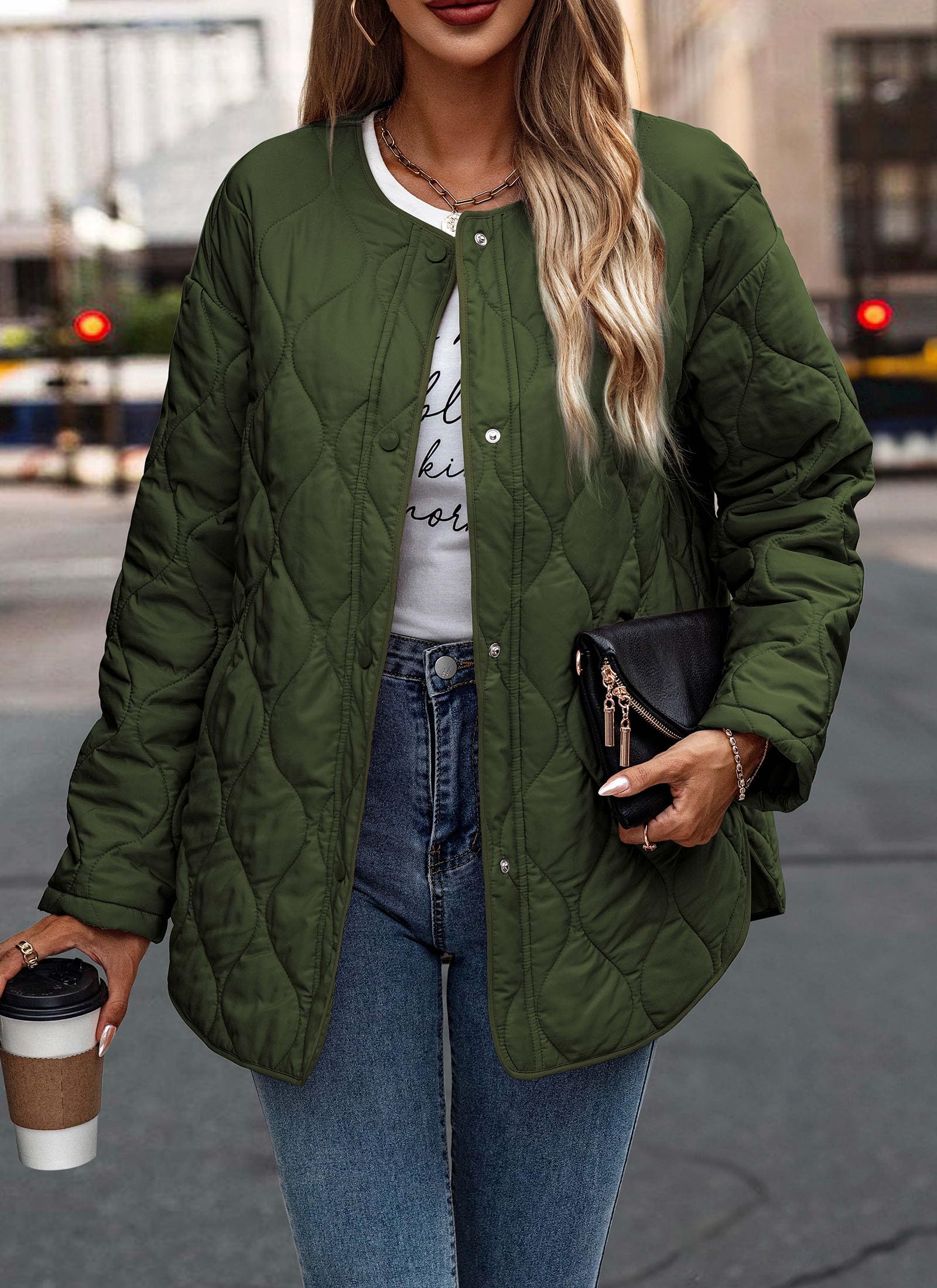 PRETTYGARDEN Women's Fall Clothes Trendy Casual Lightweight Jackets Oversized Winter Coat Outerwear with Pockets (Army Green,Small)