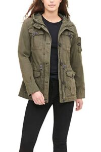 levi's women's cotton four pocket hooded field jacket, army green, l