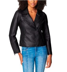 [blanknyc] womens luxury clothing semi fitted vegan leather motorcycle jacket, onyx, large us