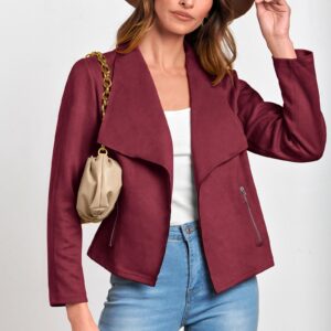 PRETTYGARDEN Women Cropped Jackets 2024 Fall Long Sleeve Faux Suede Leather Coats with Pockets (Wine Red,Large)