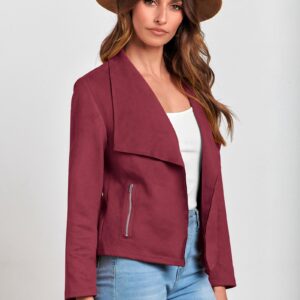 PRETTYGARDEN Women Cropped Jackets 2024 Fall Long Sleeve Faux Suede Leather Coats with Pockets (Wine Red,Large)