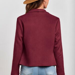 PRETTYGARDEN Women Cropped Jackets 2024 Fall Long Sleeve Faux Suede Leather Coats with Pockets (Wine Red,Large)