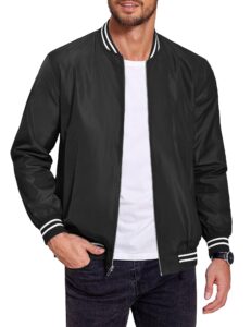 coofandy varsity jackets for men fashion light weight bomber jackets windbreaker waterproof black